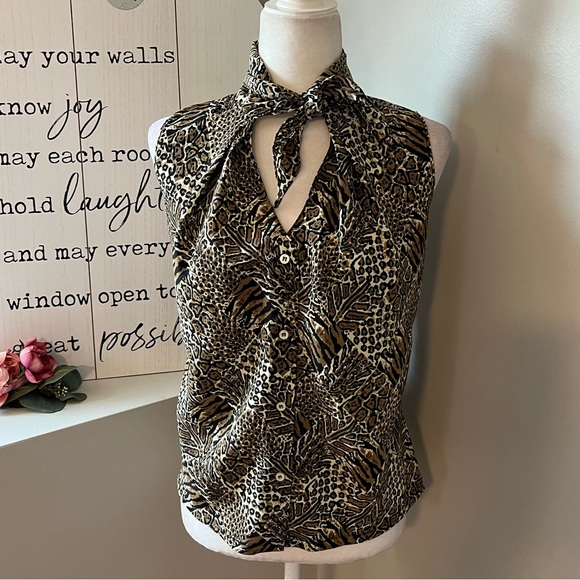 San Andre | Tops | San Andre Vintage Patchwork Animal Print Tie Neck ...